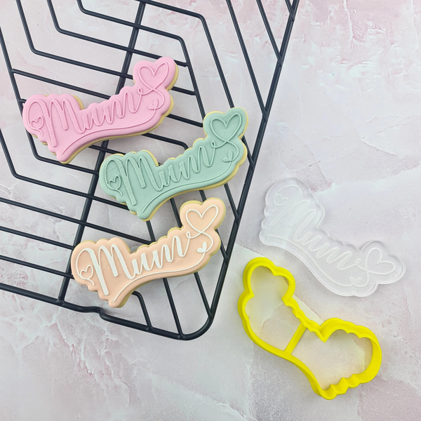 Mum Hearts Text Cutter & Debosser Set | Cake Decorating Central