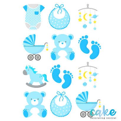 Baby Shower Boy 15 Pack Wafer Paper Toppers – Cake Decorating Central