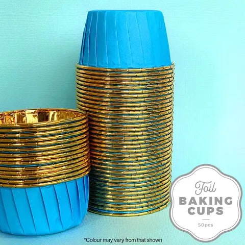 FOIL ROUND BAKING CUP BLUE AND GOLD 50 PACK | Cake Decorating Central